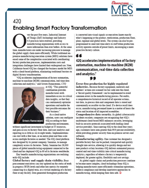 42Q named one of the Top 10 MES Solution Providers | 42-Q